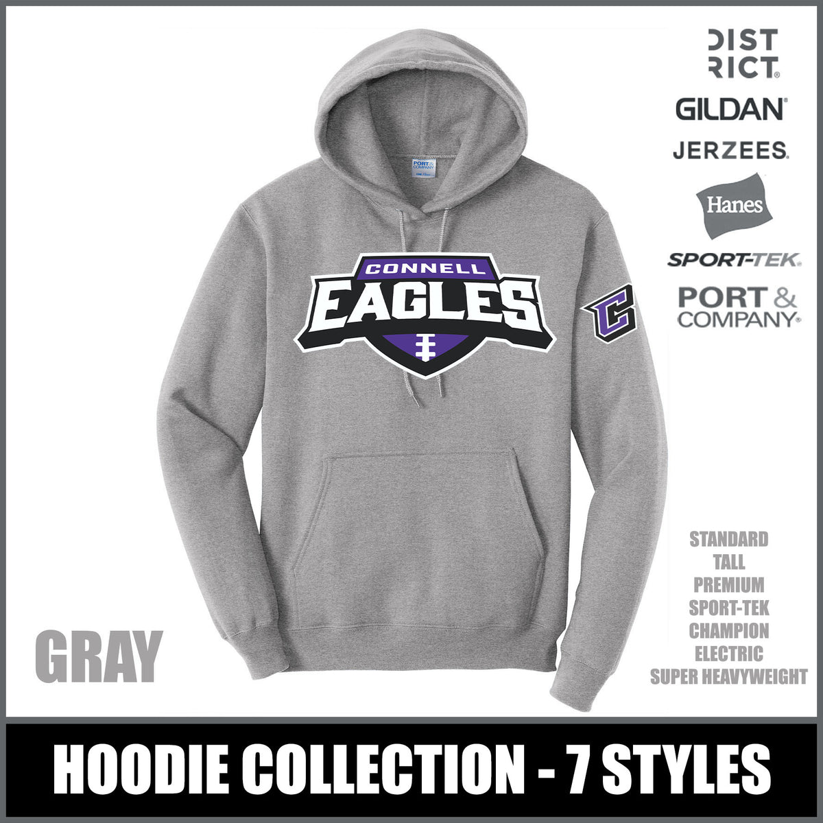 "Lightning" [crest] BLACK Hoodies - Connell Football — shop.ConnellWA.com